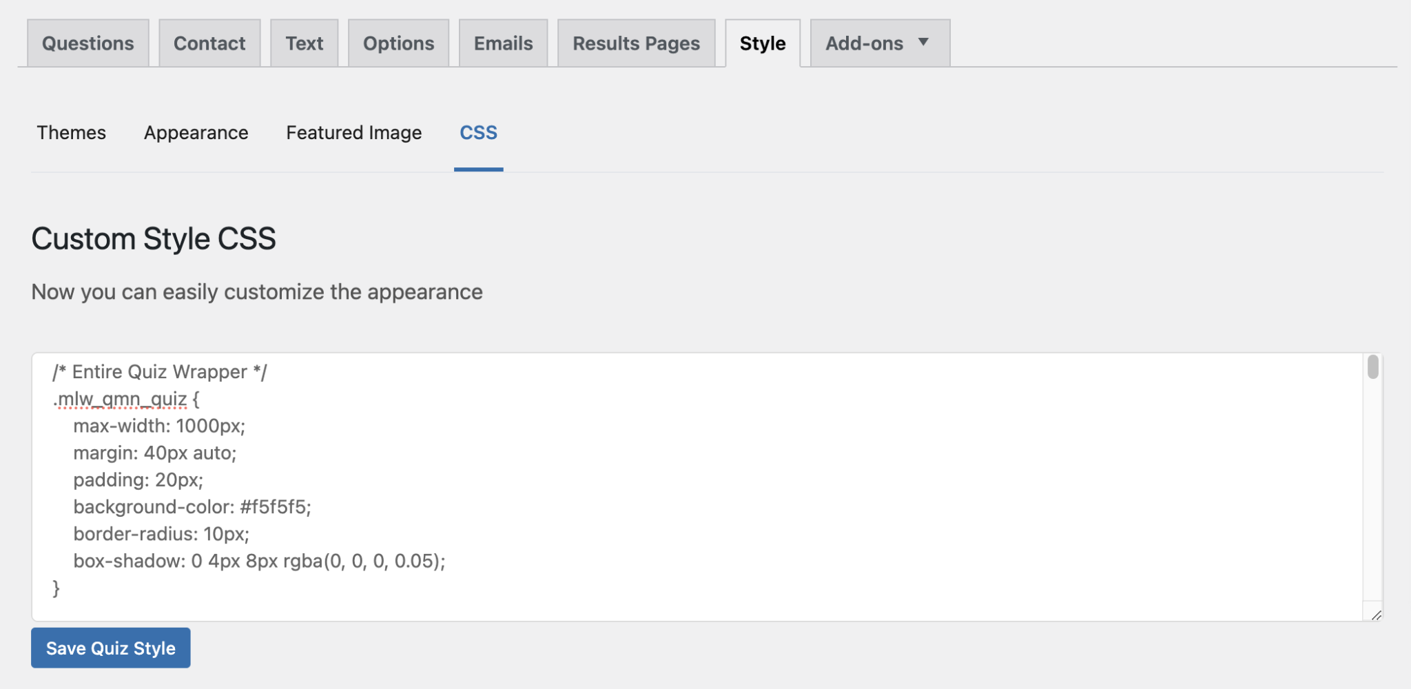 Editing Design Styles (CSS) - Documentation Quiz And Survey Master