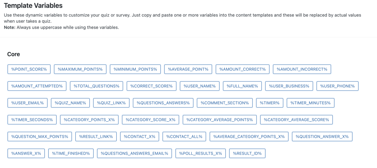 Intro to Template Variables - Documentation Quiz And Survey Master