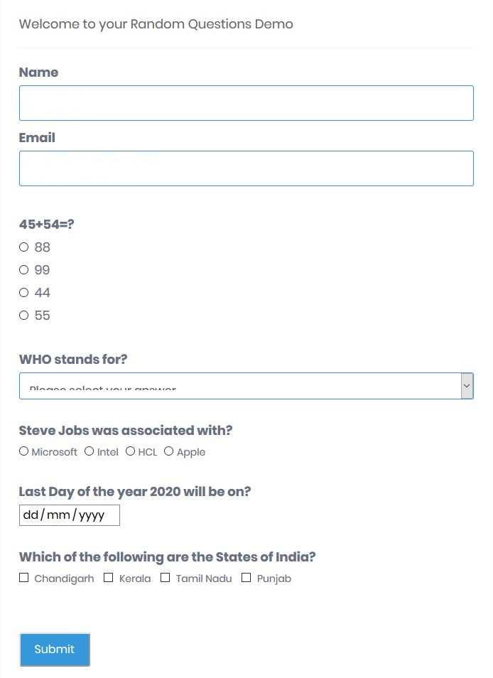 How to create a quiz with Random Questions