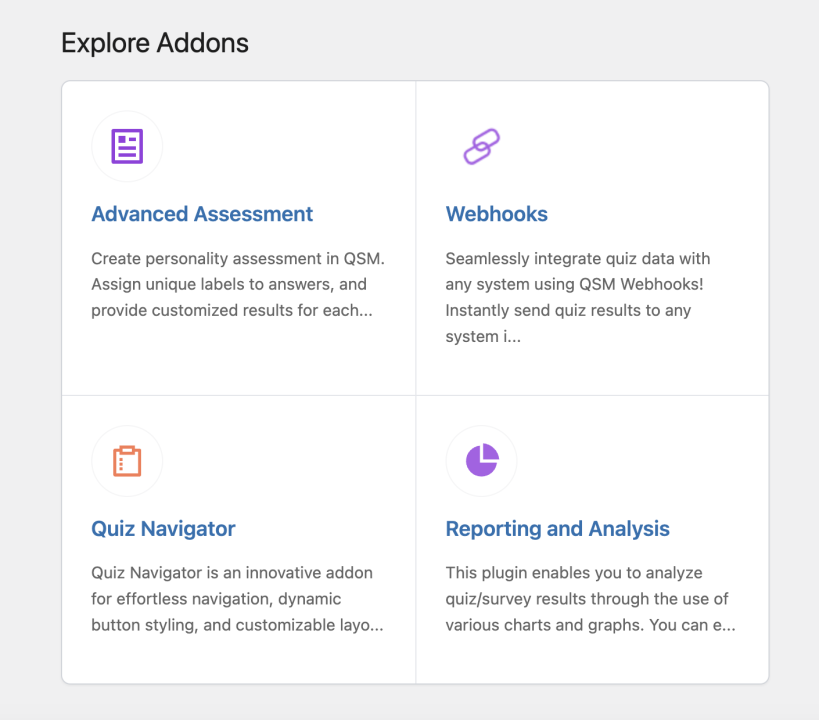 QSM Dashboard - Documentation Quiz And Survey Master