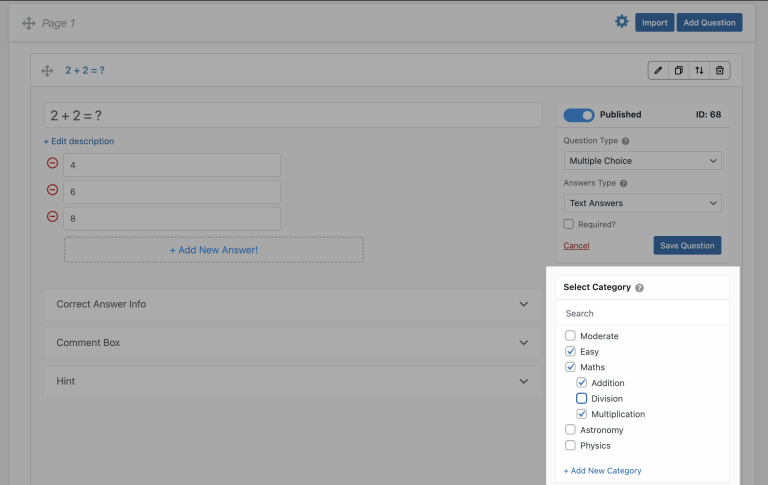 Multiple Category Support - Documentation Quiz And Survey Master